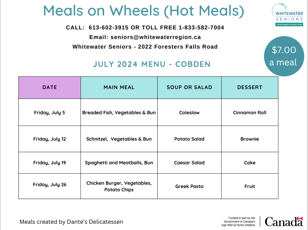 Meals On Wheels (Hot Meals) - Seniors - Community - Whitewater Region