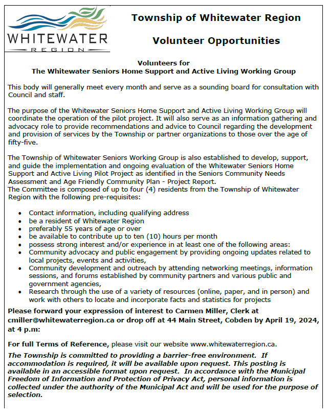 Volunteer Opportunities - Community - Whitewater Region